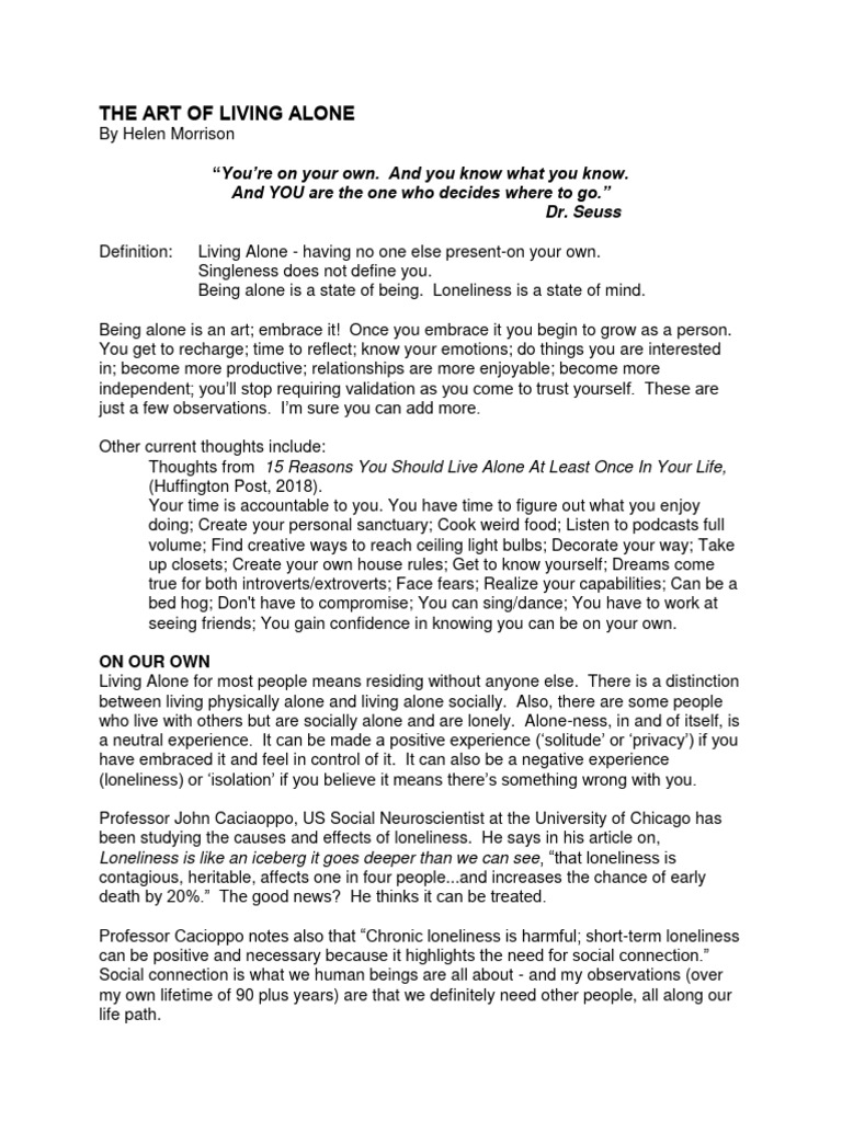 Loneliness The Art of Living Alone | PDF | Loneliness | Psychology