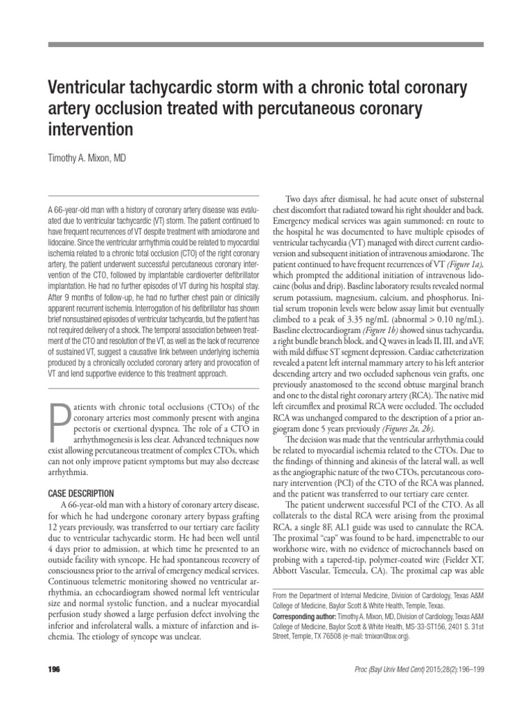 Ventricular Tachycardic Storm With A Chronic Total Coronary Artery ...