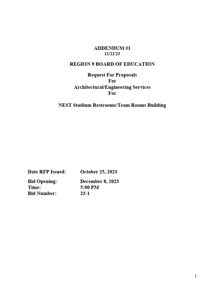 Region 9 Addendum To RFP For A-E Services For NEST | PDF | Request For ...