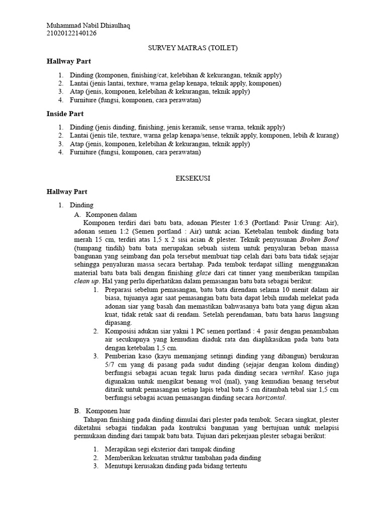 Panduan Survey Matras Toilet Lengkap | PDF | Griya & Taman
