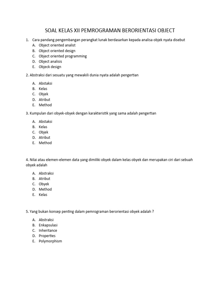 Soal Pemrograman OOP Kelas XII | PDF