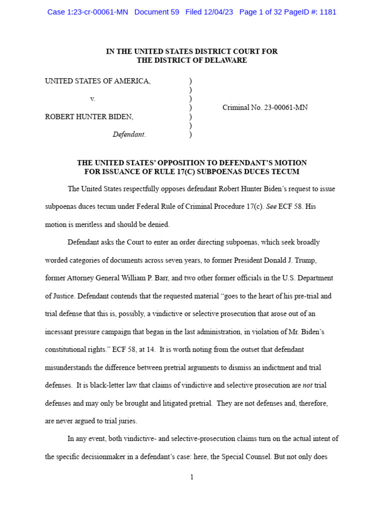 DOJ Response To Motion | PDF | Discovery (Law) | Prosecutor