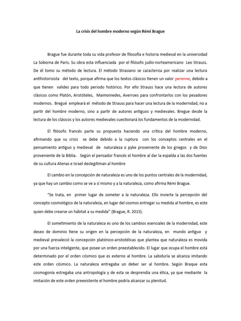 La Crisis Del Hombre Moderno Según Rémi Brague | PDF | Gnosticismo | Platón