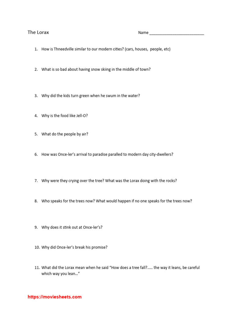 The Lorax Discussion Questions Guide | PDF