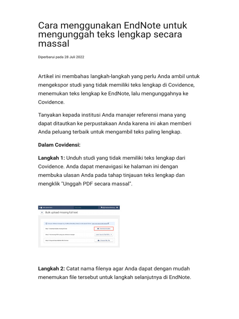 Cara Menggunakan EndNote Untuk Mengunggah Teks Lengkap Secara Massal | PDF