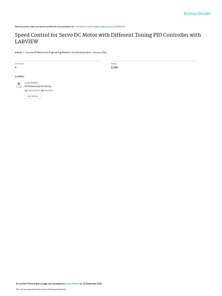 Speed Control For Servo DC Motor With Different Tuning PID Controller ...