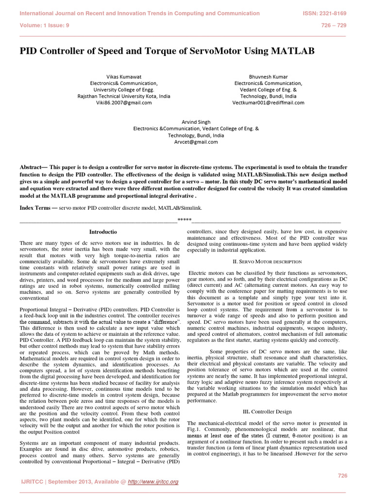 PID Controller of Speed and Torque of Se | PDF | Electric Motor ...