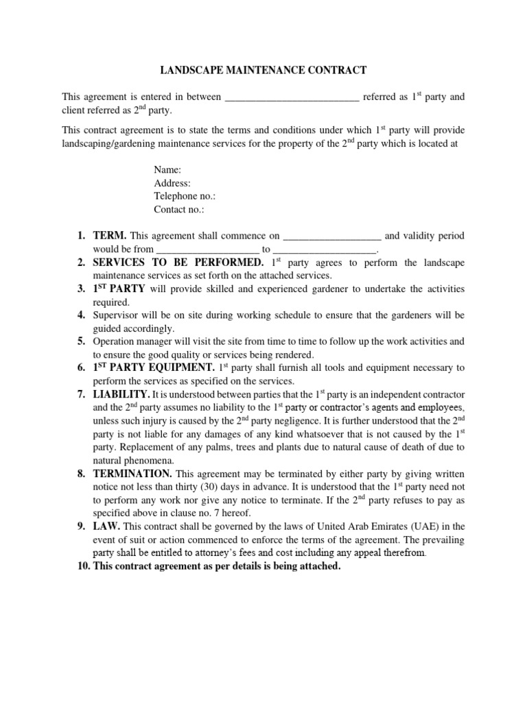 Landscape Maintenance Contract Template | PDF | Legal Liability | Civil ...
