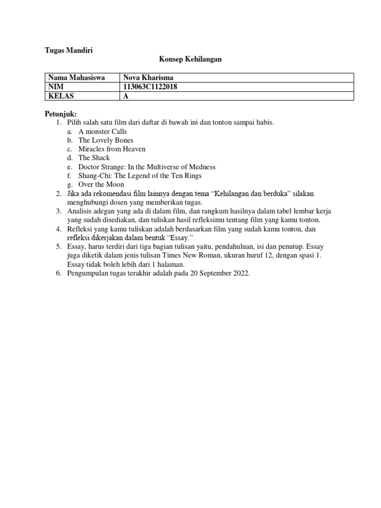 Lembar Kerja Mahasiswa-Konsep Kehilangan SEM 3 | PDF