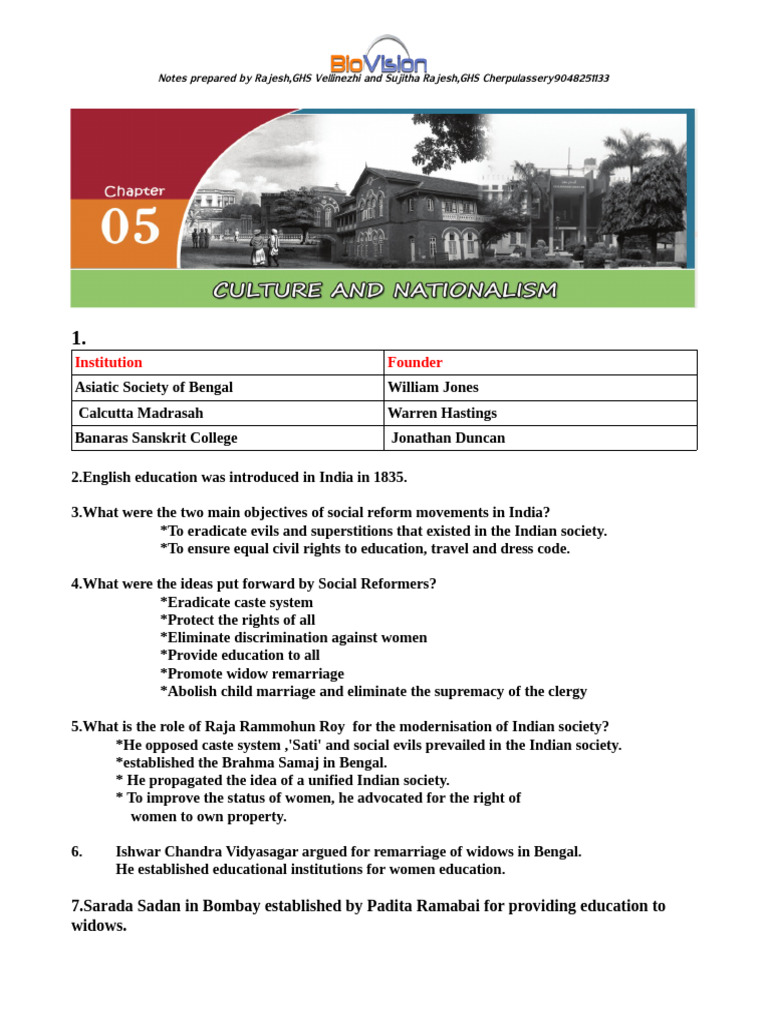 BIO-VISION - STD10 - Culture and Nationalisn - Eng2021 | PDF | British Raj