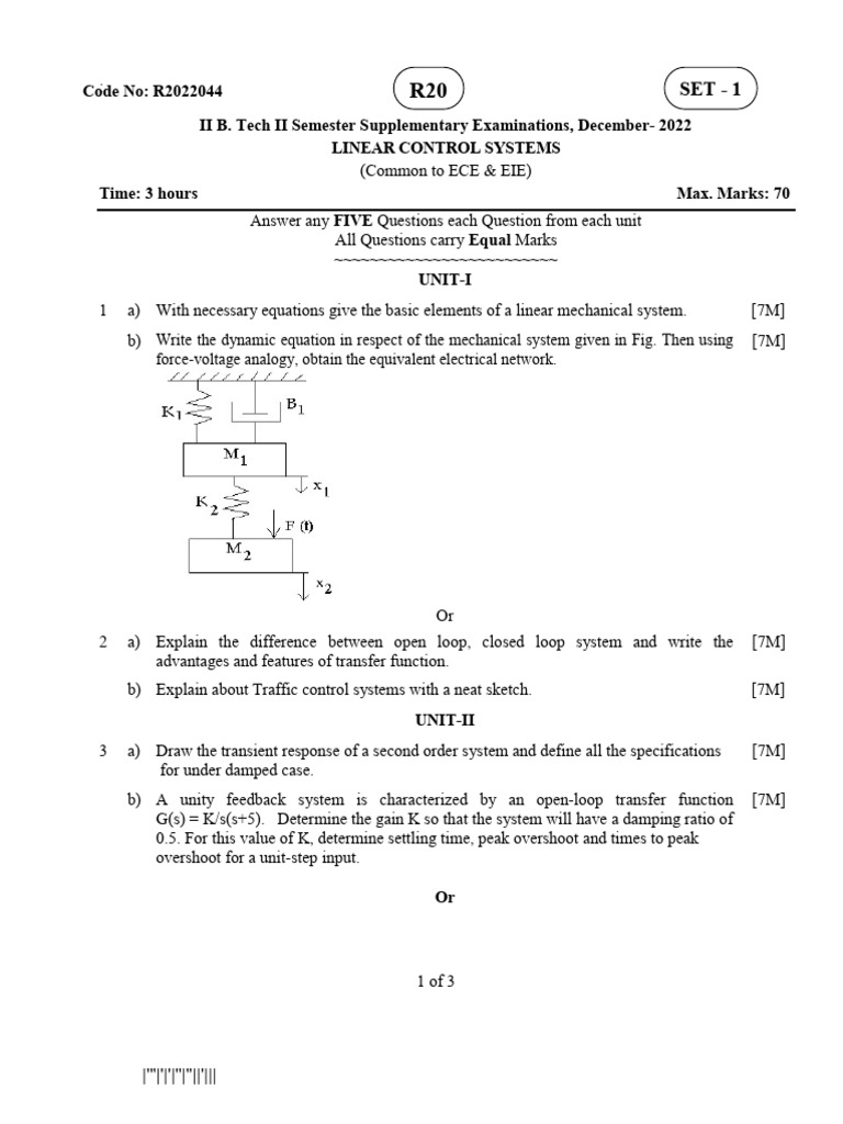 Linear Control Systems Dec 2022 Pdf Feedback Electrical Engineering