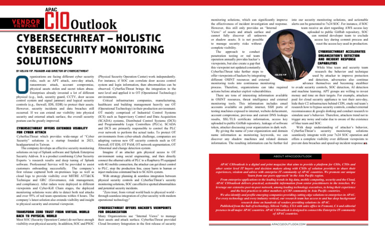 APAC CIO Outlook CyberSecThreat Holistic Cybersecurity Monitoring ... APAC CIO Outlook CyberSecThreat Holistic Cybersecurity Monitoring ...