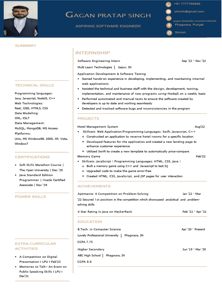 Aspiring Software Engineer Profile | PDF | Java (Programming Language ...