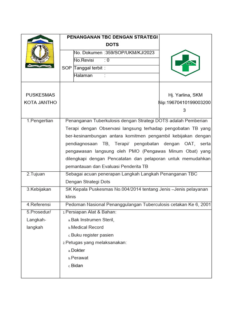 Sop TBC - Penanganan TBC Dots | PDF