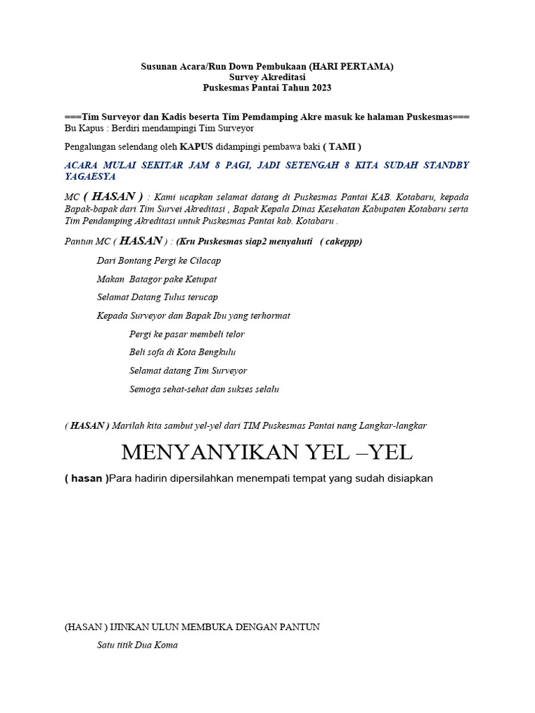 Susunan Acara Pembukaan Dan Penutupan Akreditasi DAME | PDF Susunan Acara Pembukaan Dan Penutupan Akreditasi DAME | PDF