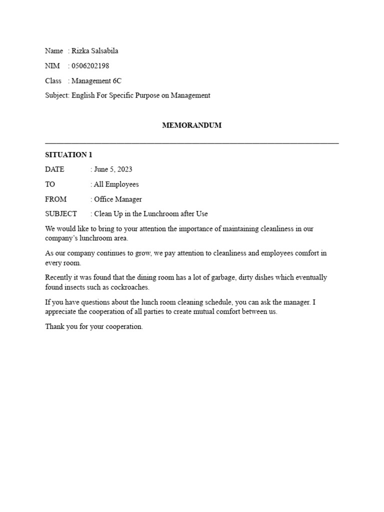 Office Memo: Cleanliness & Training Seminar | PDF