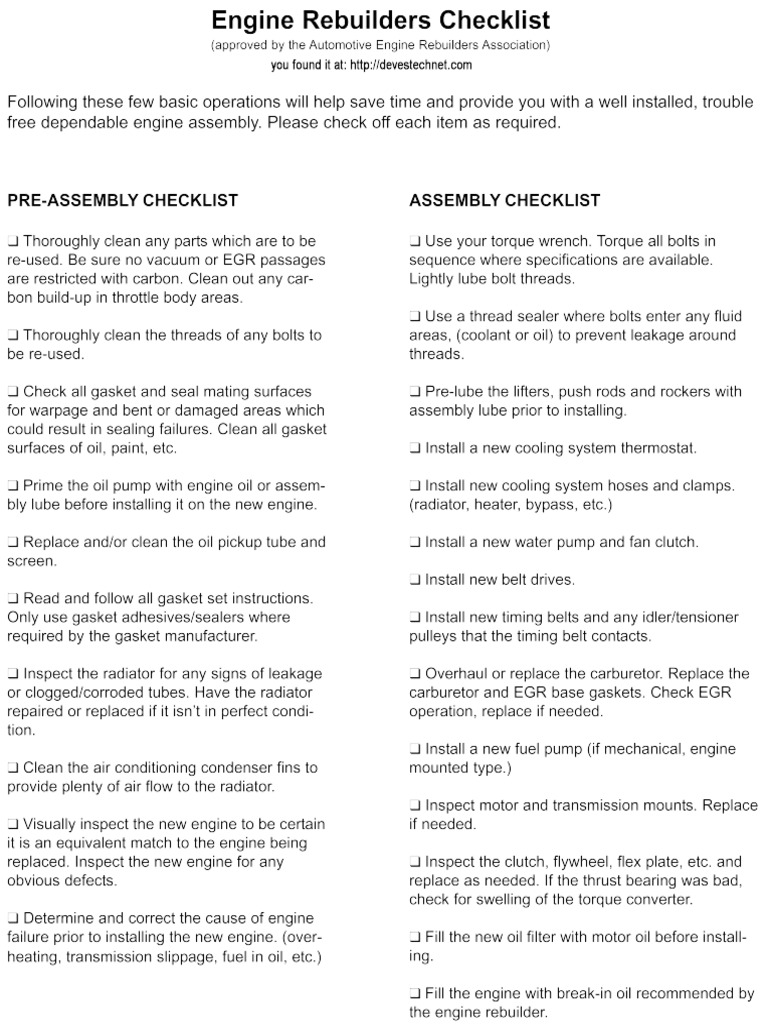Enginerebuildingchecklist | PDF