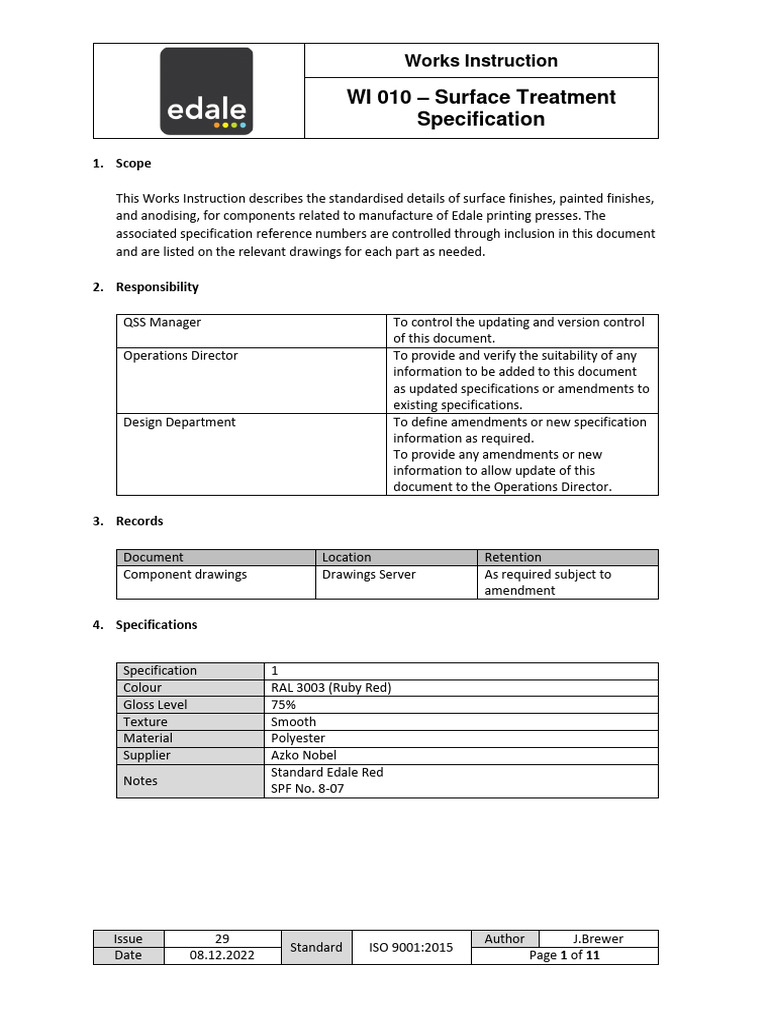 WI 010 - Surface Treatment Specification Issue 29 | PDF | Physical ...