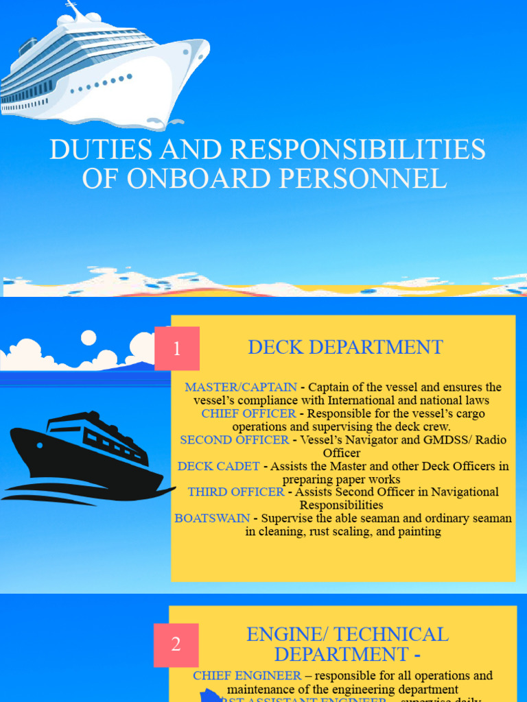 Duties and Responsibilities of Personnel | PDF | Chef | Sea Captain