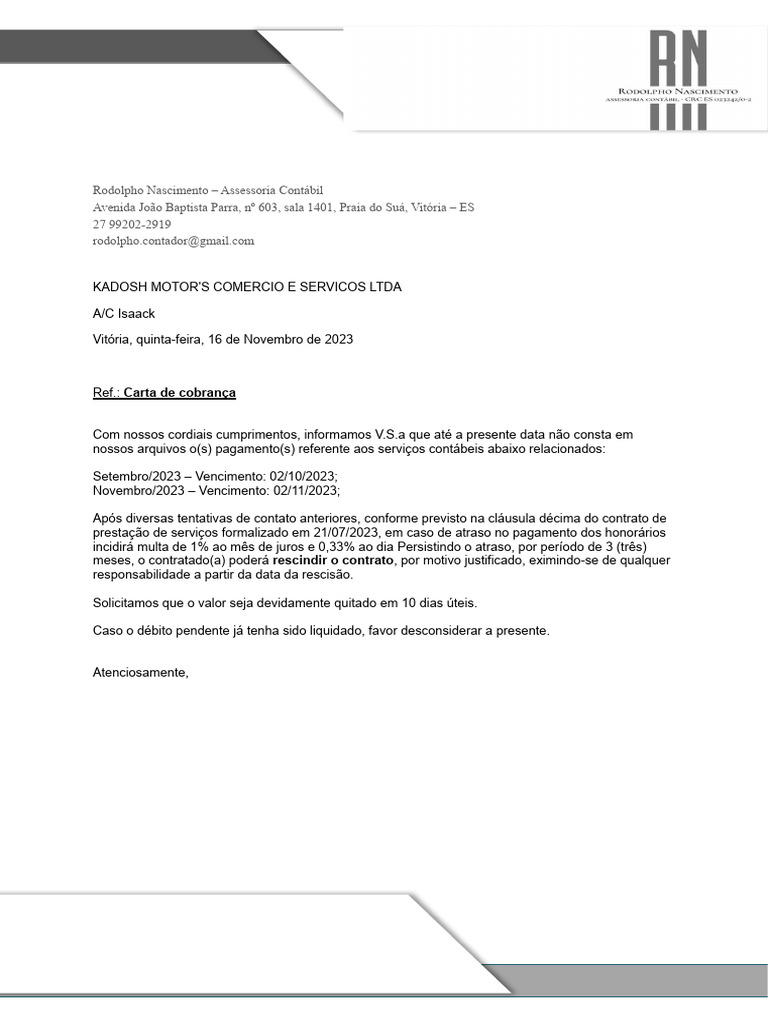 Carta Cobrança | PDF | Finanças e Administração de Capital