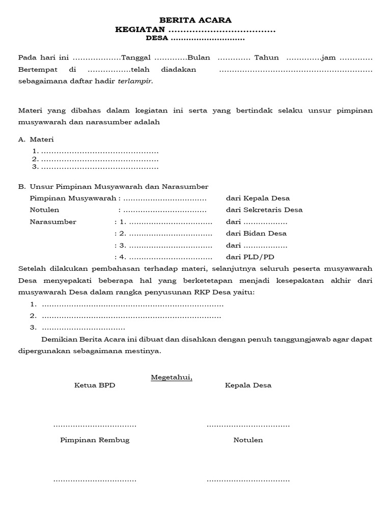BERITA ACARA Kegiatan | PDF