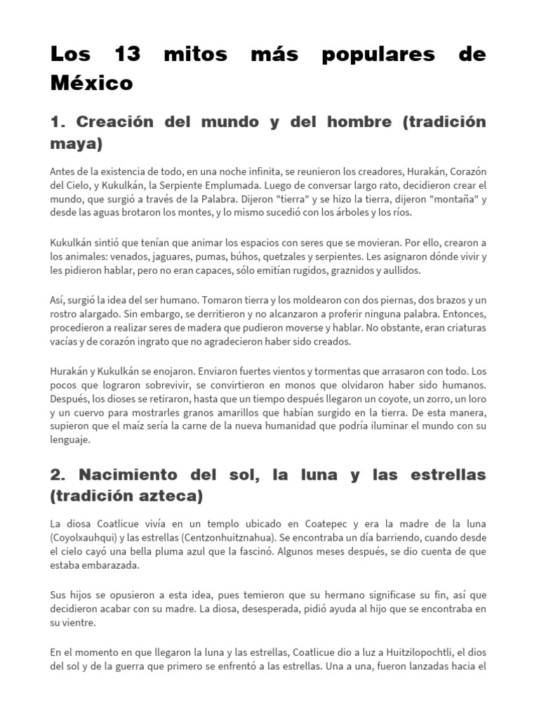 Los 13 Mitos Más Populares de México | PDF