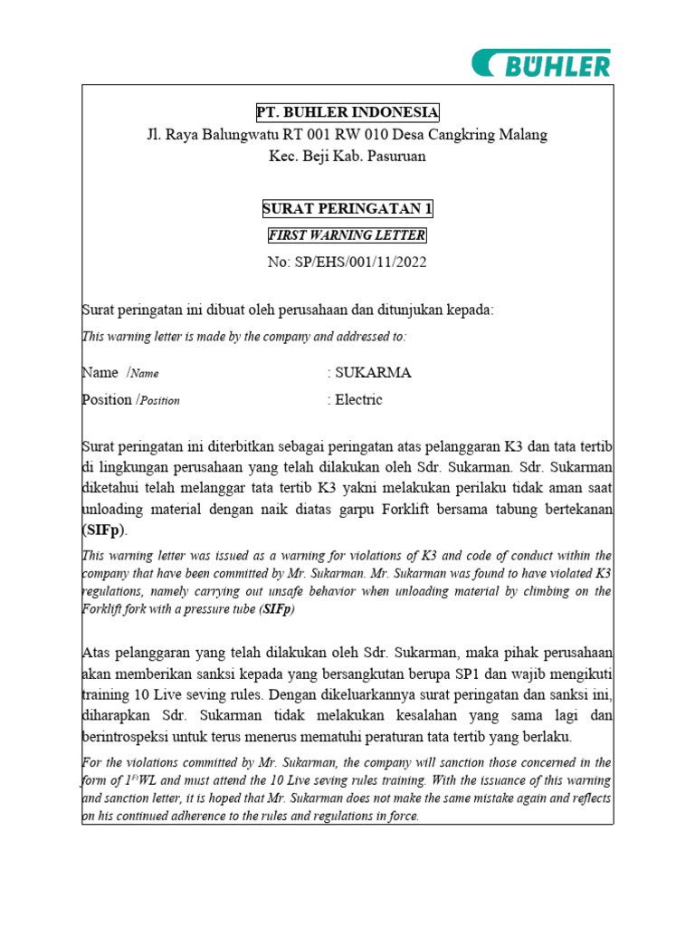 First Warning Letter EHS | PDF