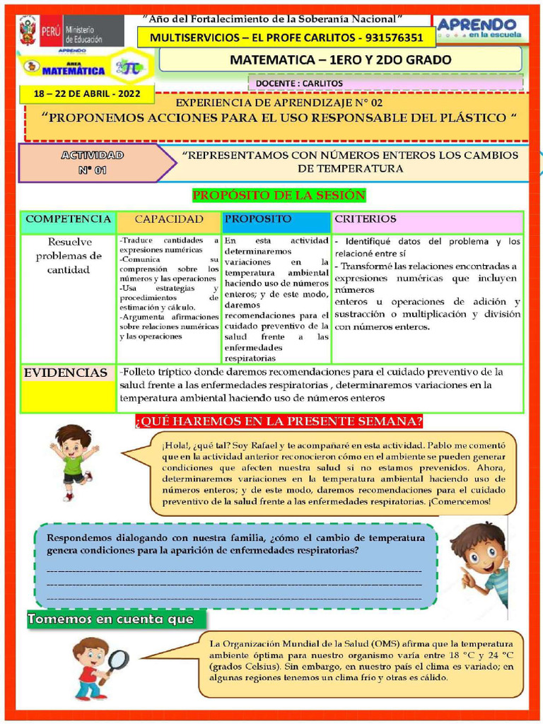 Experiencia de Aprendizaje 02 - Matematica - Actividad 01 - 1ero y 2do | PDF