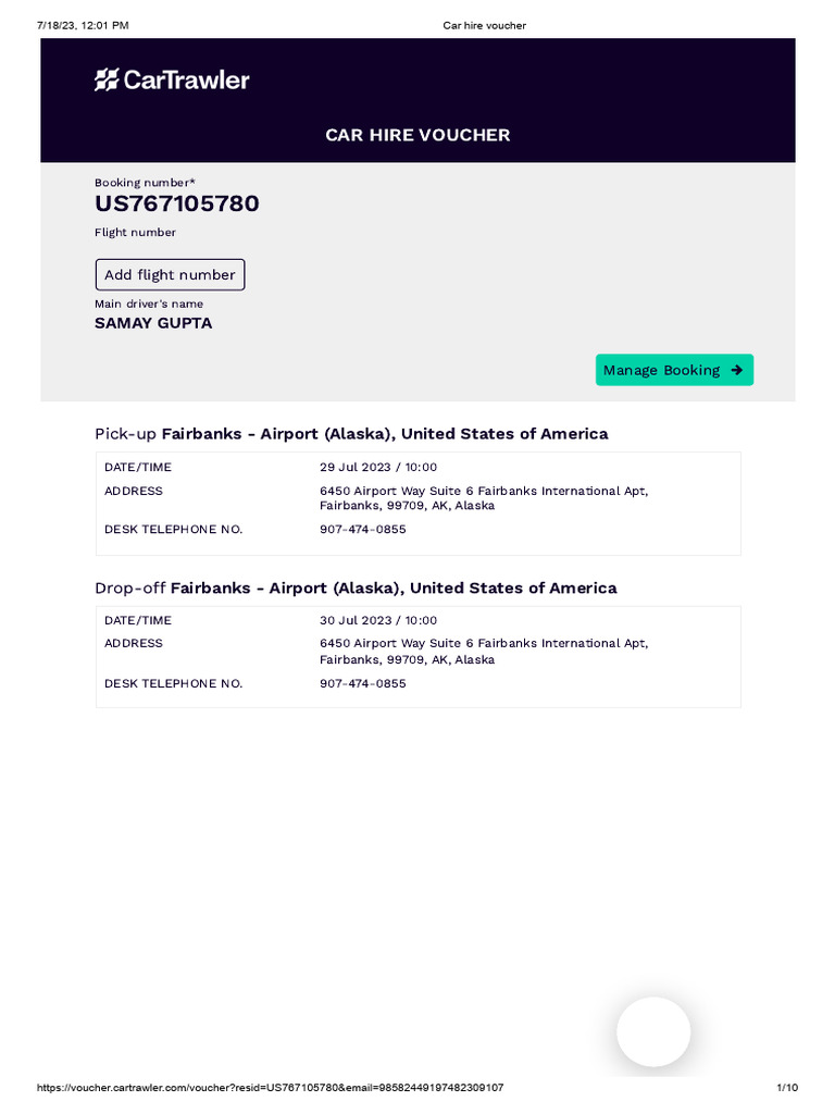 Car Hire Voucher - Alaska | PDF | Toll Road | Credit Card