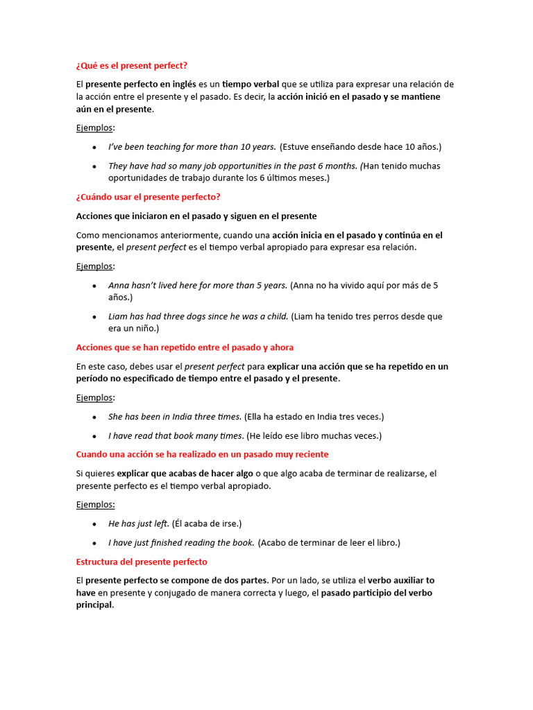 Presente Perfecto Descargar Gratis Pdf Verbo Morfología Lingüística
