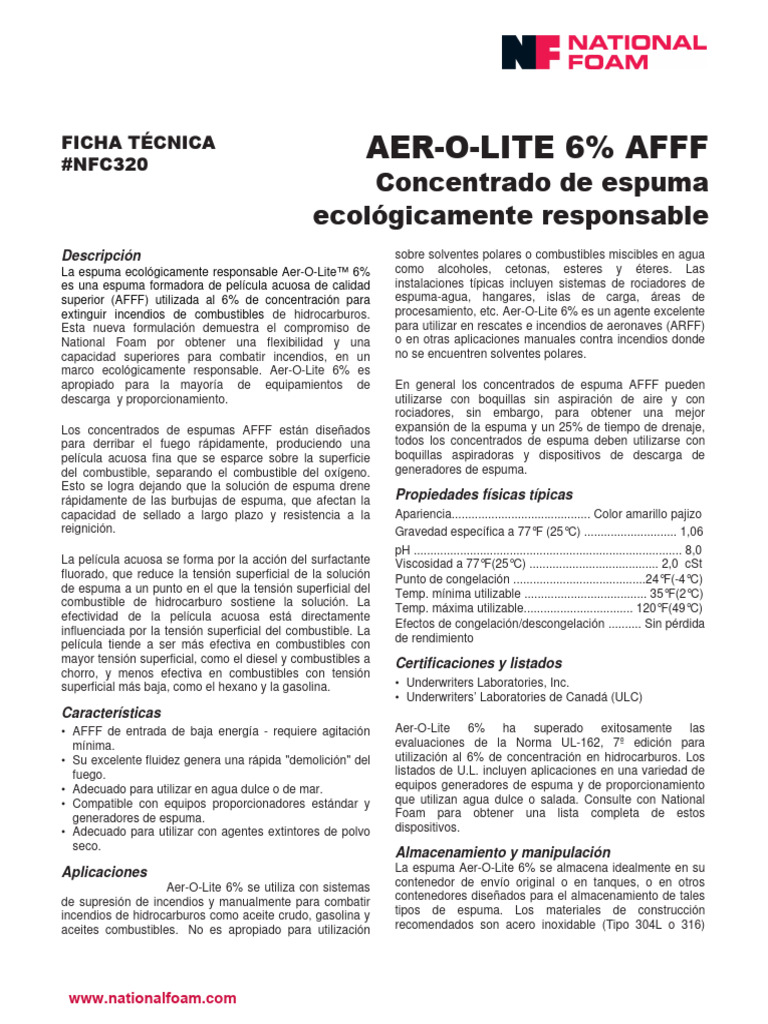 NFC320ESP Aer O Lite 6 AFFF 1 | PDF | Espuma | Agua