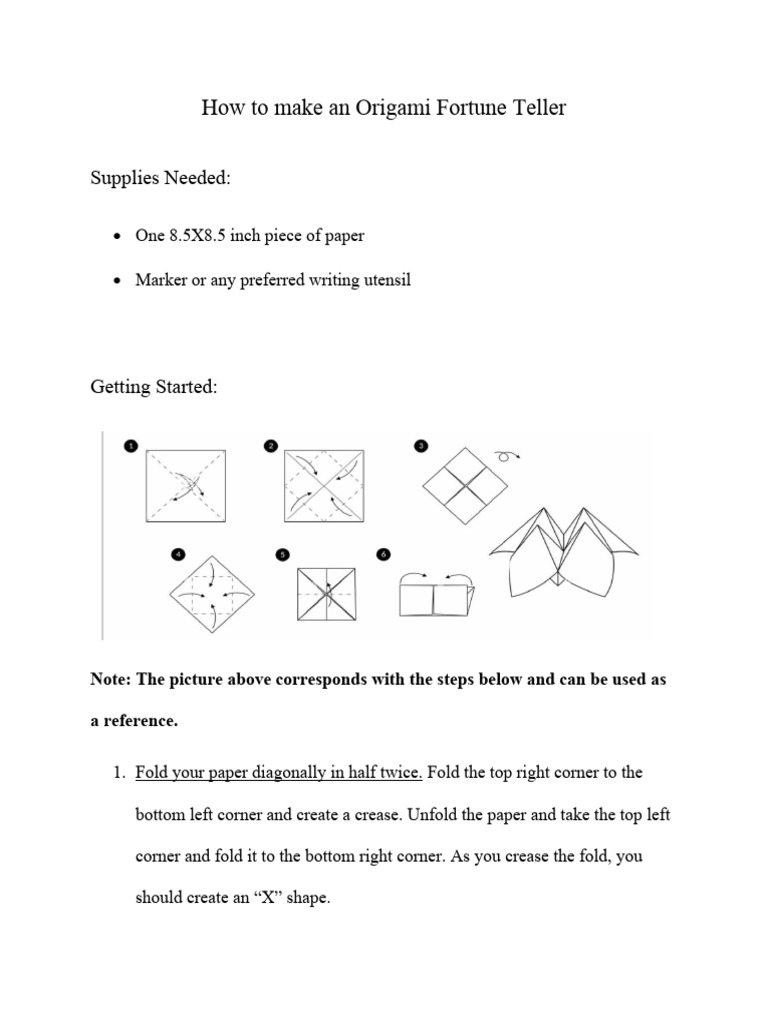 Origami Fortune Teller Printable Instructions Fortune Teller