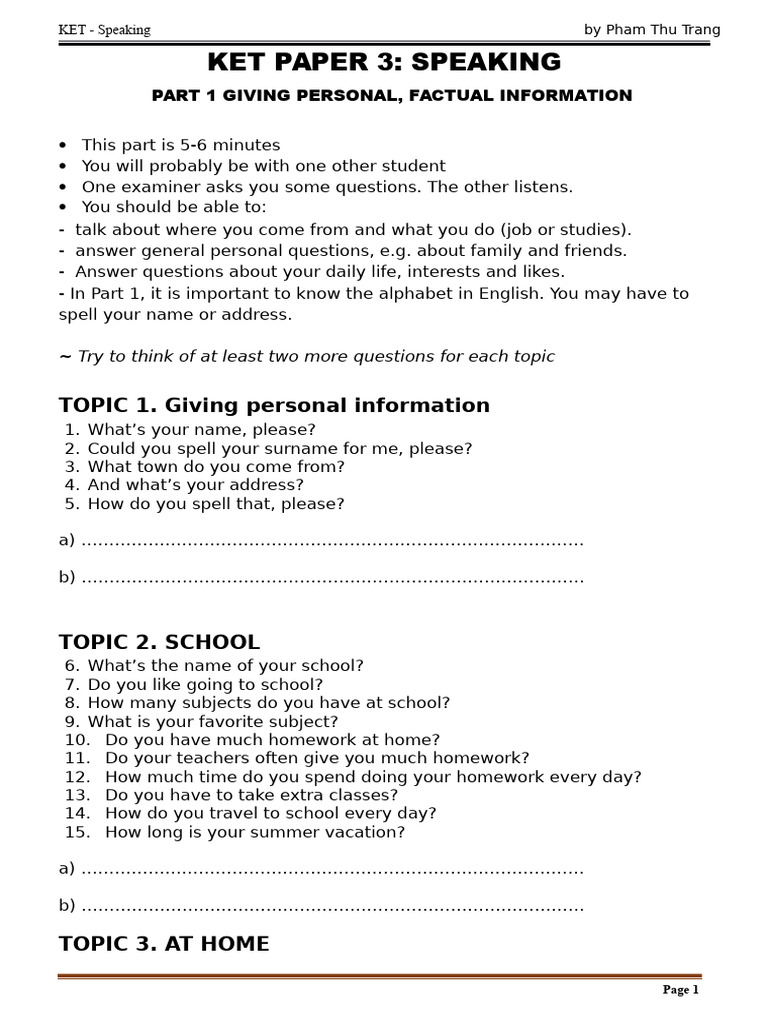 KET Speaking Exam Topics Guide | PDF | Lunch | Meal