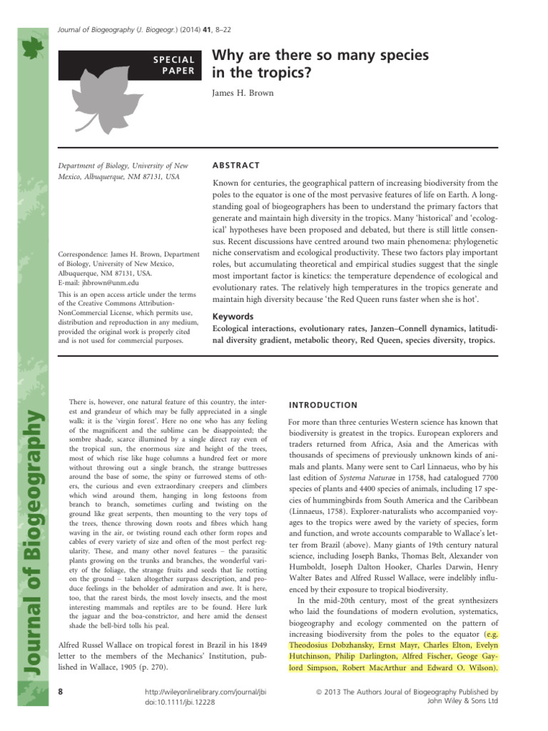 Brown 2014 - Journal of Biogeography - Why There Are So Many Species in ...