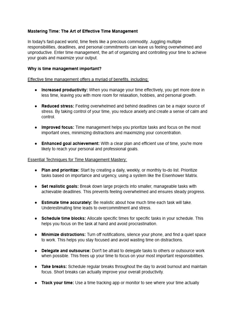 Mastering Time - The Art of Effective Time Management | Download Free ... Mastering Time - The Art of Effective Time Management | Download Free ...