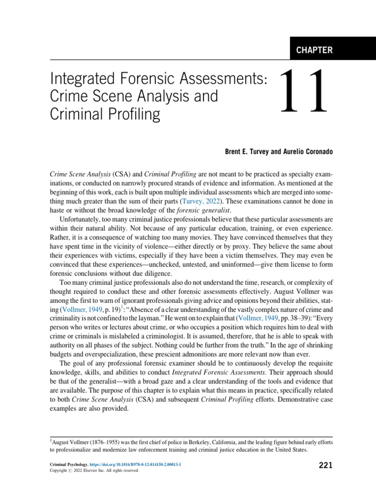 Chapter 11 Integrated Forensic Assessments Crime Scene 2022 Criminal ...