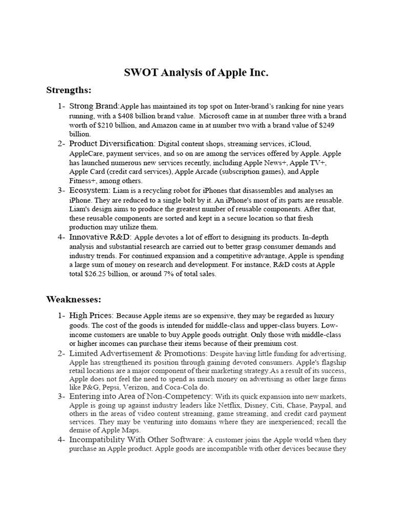 SWOT Analysis Apple Inc. | PDF | Apple Inc. | Brand