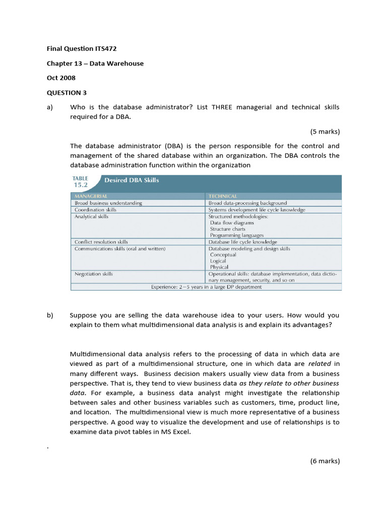 Compilation Chapter 13-Data Warehouse-Ans | PDF | Data Warehouse | Systems Science