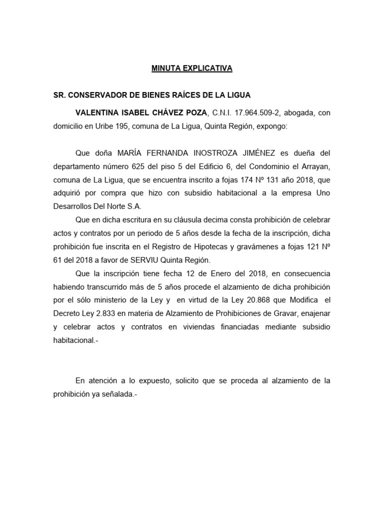 Minuta CBR Alzamiento Condominio Arrayan | PDF | Derecho | Hogar, jardinería y bricolaje