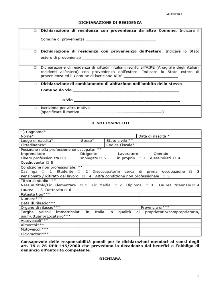 Modulo Cambio Residenza | PDF