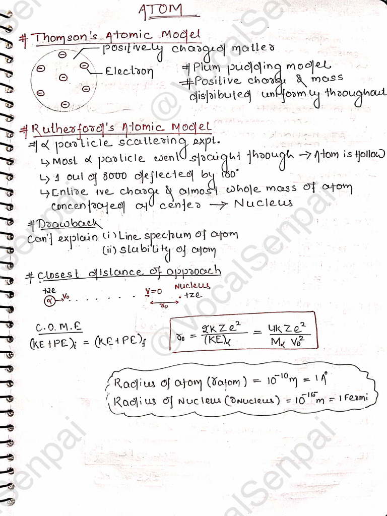 (Printable) ATOM QUICK REVISION SHEET PHYSICS | PDF