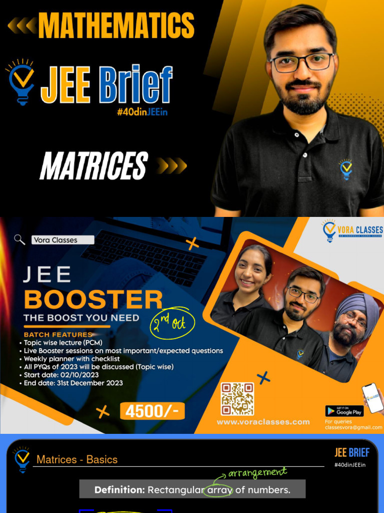 JEE Matrices Overview and Properties | PDF | Matrix (Mathematics ...