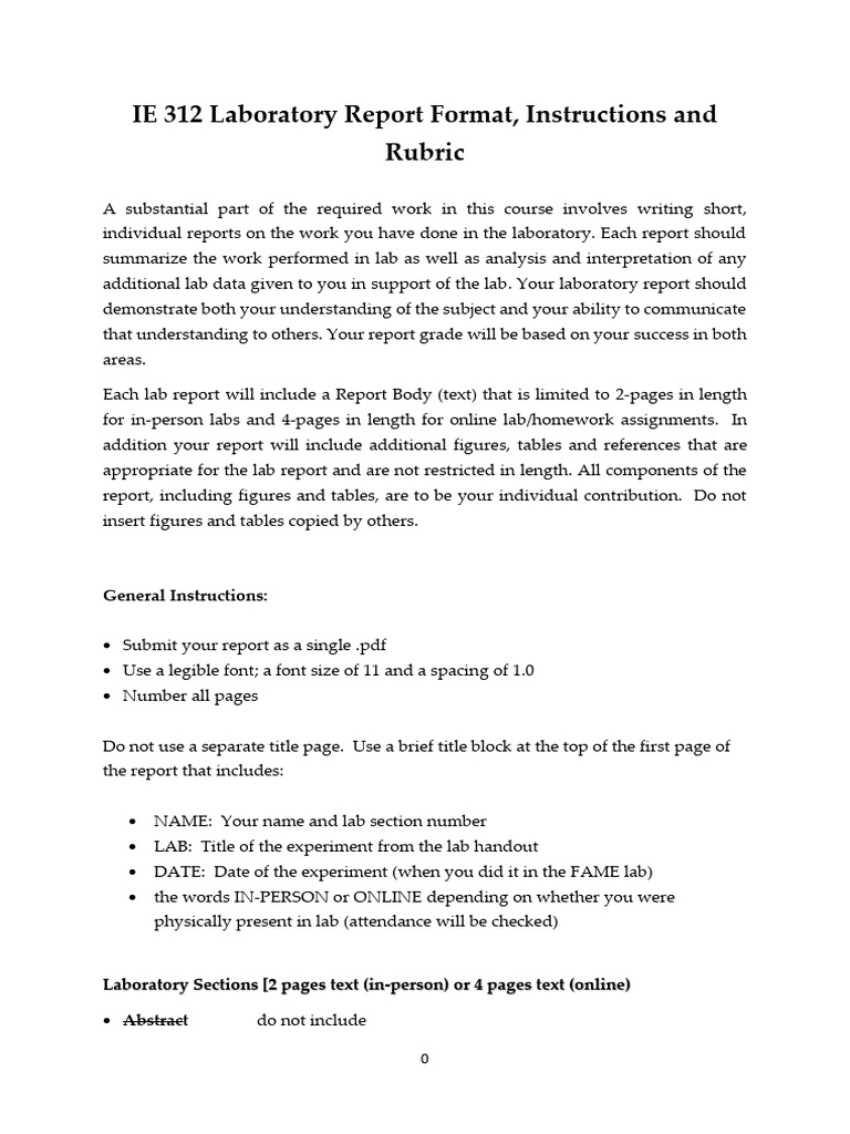 Ie 312 Lab Report Format And Rubric Fall 2022 1701745238360 Pdf Experiment Laboratories 