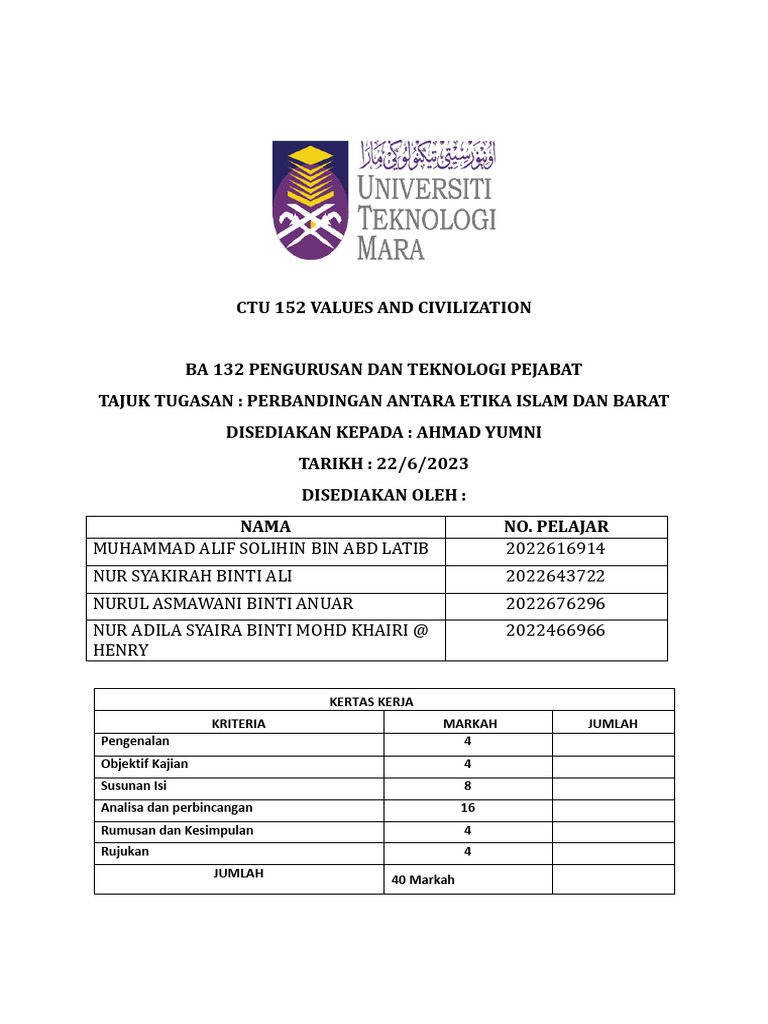 Assignment Ctu 152 Etika Islam Dan Barat | PDF | Karier & Perkembangan | Sains & Matematika