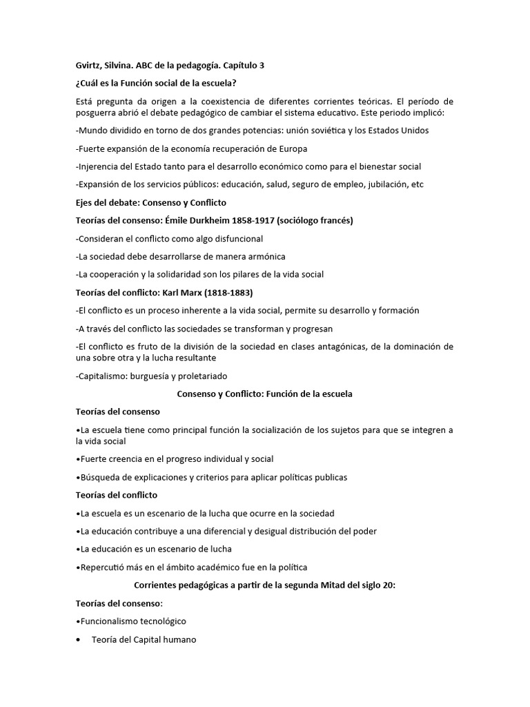 Función social de la escuela según Gvirtz | PDF | Capital humano ...