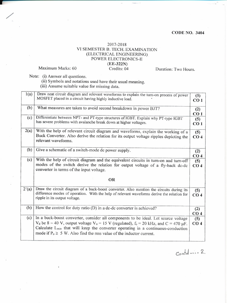 B.tech. Electrical VI Semester 2017-2018 | PDF