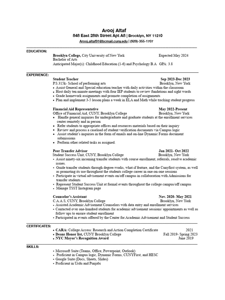 Arooj Altaf Resume 2023 5 | PDF | Learning | Behavior Modification