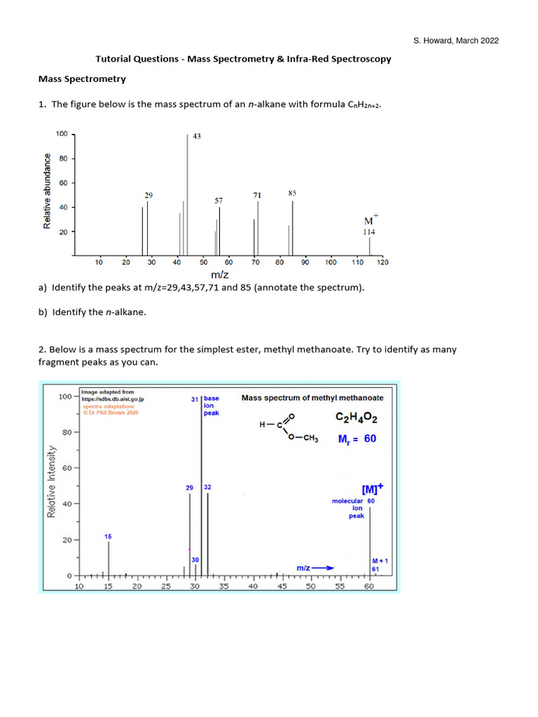 Tutorial 3 (Mass Spectrometry & Infra-Red Spectroscopy) | PDF | Science ...