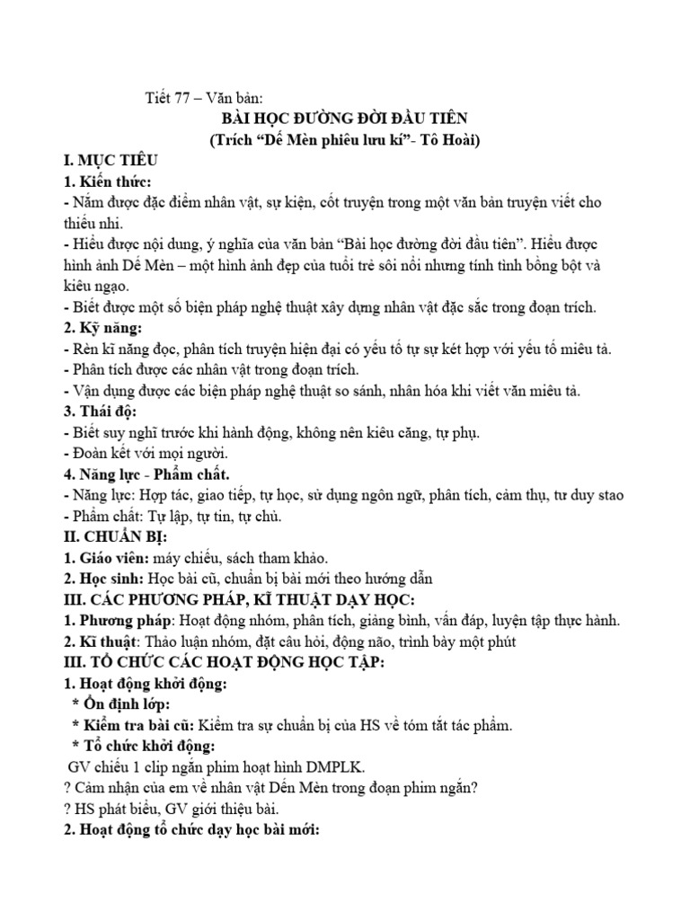 Giáo án Văn 6 PTNL - Kì 2 - mẫu 1 | PDF