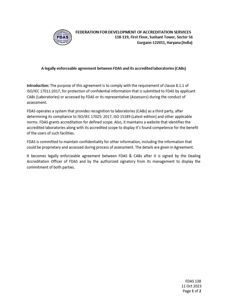 FDAS Accreditation Confidentiality Agreement | PDF | Food And Drug ...